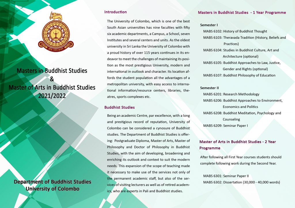 Master of Arts in Buddhist Studies & Masters in Buddhist Studies 2021 / ...